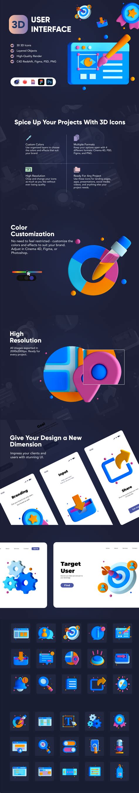 3d User Interface Icon Set Flat Icons