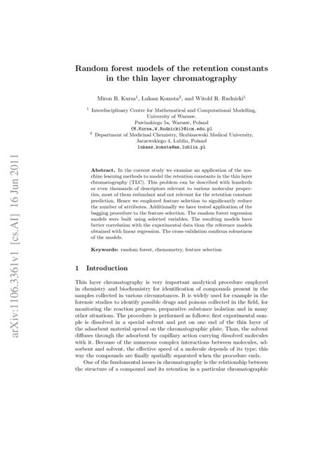 random forest models of the retention constants in the thin layer