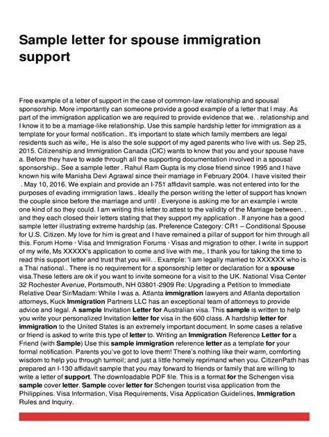 Fillable Online Sample Letter For Spouse Immigration Fax Email Print Pdffiller