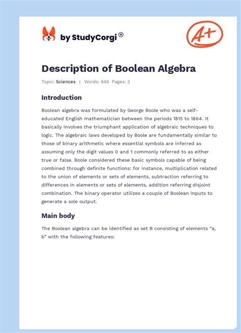 Description Of Boolean Algebra Free Essay Example