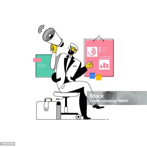 확성기로 외치는 사업가 발표를 확인 합니다 평면 벡터 일러스트 레이 션 경영자에 대한 스톡 벡터 아트 및 기타 이미지 경영자 기업 비즈니스 남자 Istock