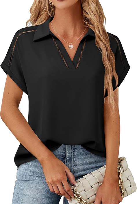 Timeson Womens Short Sleeve Chiffon Blouses Office Work Dress Shirts