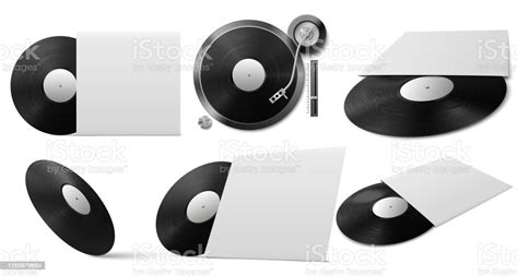 비닐 레코드 모형 다른 각도에서 커버와 현실적인 검은 비닐 디스크 디스코 파티를위한 음악 개체 주크 박스 벡터 템플릿 Dj에 대한 스톡 벡터 아트 및 기타 이미지 Istock