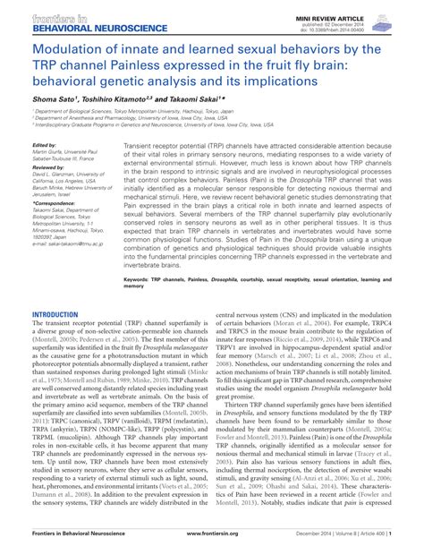 PDF Modulation Of Innate And Learned Sexual Behaviors By The TRP Channel Painless Expressed In