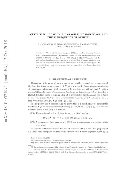Pdf Equivalent Norms In A Banach Function Space And The Subsequence