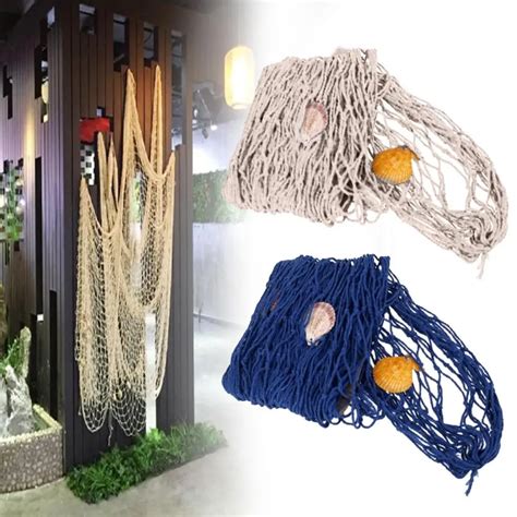 지중해 수제 해상 교수형 목화 스레드 물고기 그물 조개 해변 벽 홈 바 해변 장면 낚시 그물 장식풍경 And 벽 장식