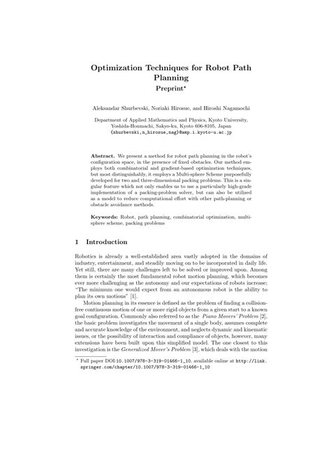 PDF Optimization Techniques For Robot Path Planning