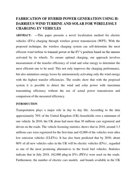 Fabrication Of Hybrid Power Generation Using H Pdf Electric Vehicle Electric Power