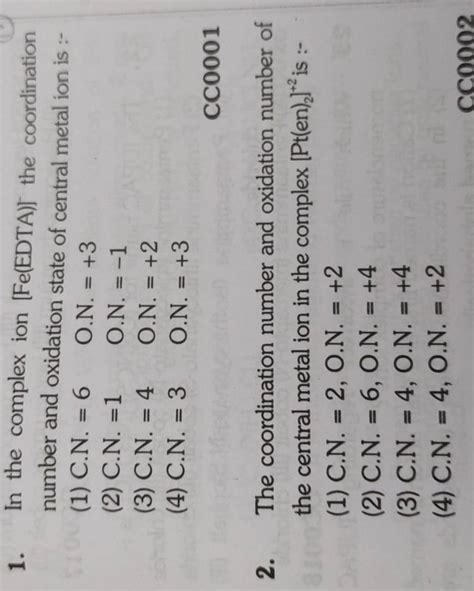 In The Complex Ion [fe Edta ] The Coordination Number And Oxidation State