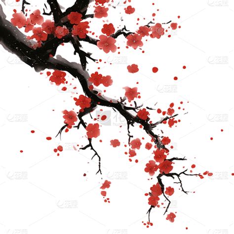 中国风水墨国画红色梅花