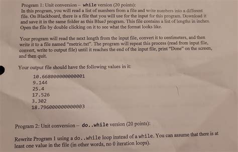 Solved Program 1 Unit Conversion While Version 20