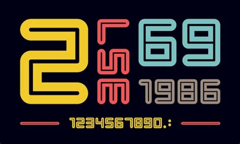 숫자 글꼴입니다 기하학적 정규 축약된 숫자입니다 숫자와 숫자가 있는 스포츠 글꼴입니다 강력한 산업용 인라인 스포츠 글꼴 프리미엄 벡터