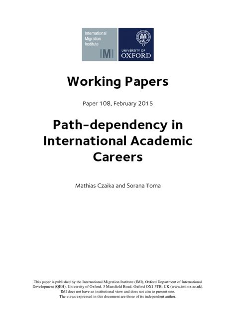 Wp108 Path Dependency In International Academic Careers Pdf