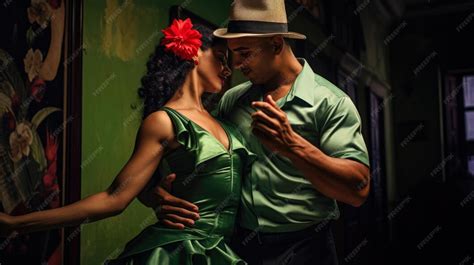 Romantic Latin Couple Dancing Salsa Premium Ai Generated Image