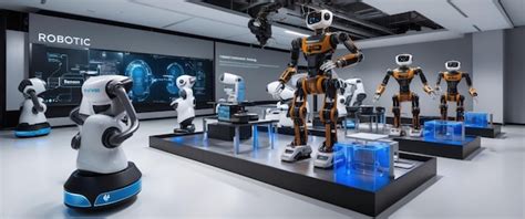 Futuristic robotics lab showcasing advanced technology and humanoid robots | Premium AI ...