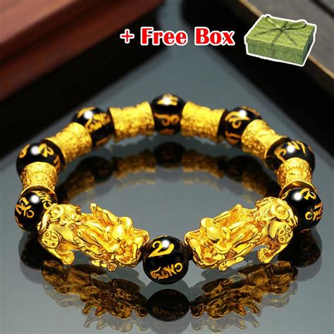 Vietnamese Alluvial Gold Obsidian Lucky Text Energy Bracelet Tiktok
