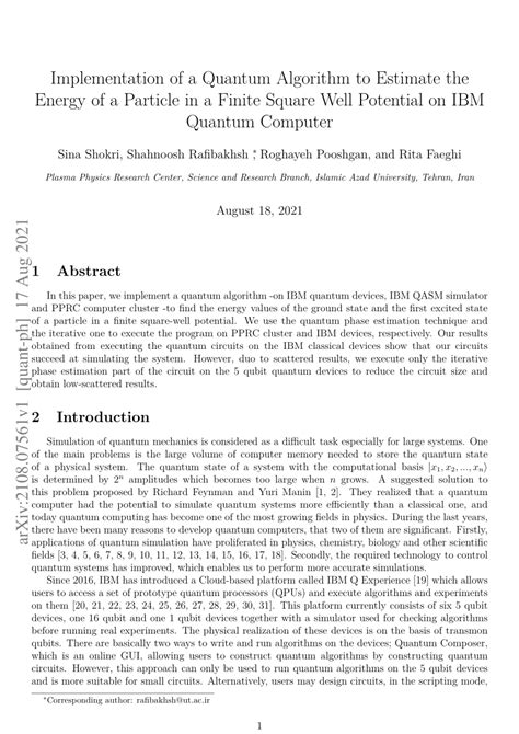 Pdf Implementation Of A Quantum Algorithm To Estimate The Energy Of A Particle In A Finite