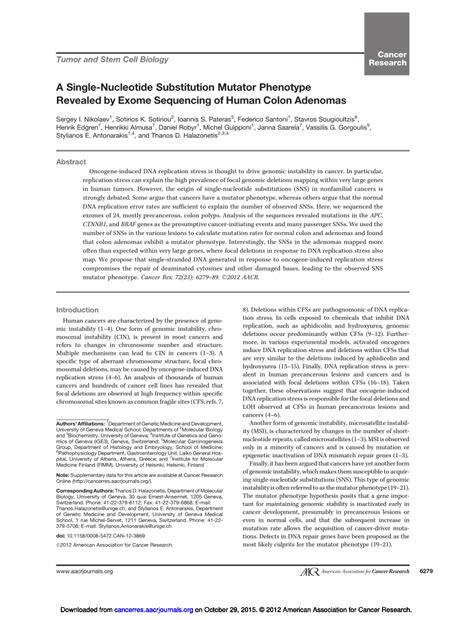 Pdf A Single Nucleotide Substitution Mutator Phenotype Revealed By