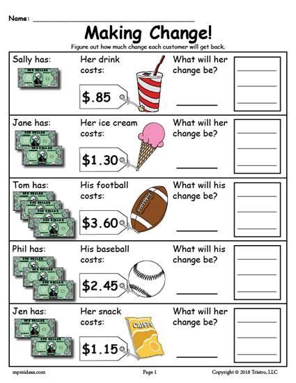 Free Money Skills Worksheets