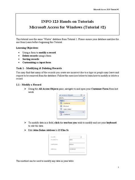 access tutorial 2 instructions file pdf microsoft access databases