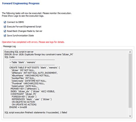 Sql Mysql Forward Engineering Error 1826 Stack Overflow
