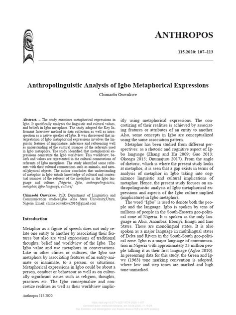 anthropolinguistic analysis of igbo metaphorical expressions pdf