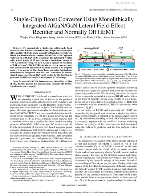 Pdf Single Chip Boost Converter Using Monolithically Integrated Algan Gan Lateral Field Effect