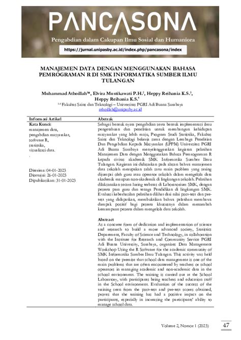 Pdf Manajemen Data Dengan Menggunakan Bahasa Pemrograman R Di Smk