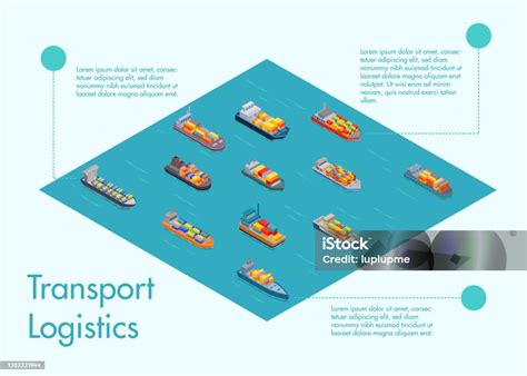 화물 해상 운송 인포 그래픽 3d 벡터 일러스트레이션 브로셔 웹 사이트 및 운송 상품의 테마 배달에 인쇄 광고에 대한 바다 운송 물류 교통수단에 대한 스톡 벡터 아트 및