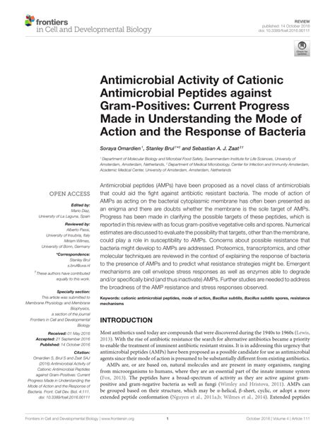 Pdf Antimicrobial Activity Of Cationic Antimicrobial Peptides Against Gram Positives Current