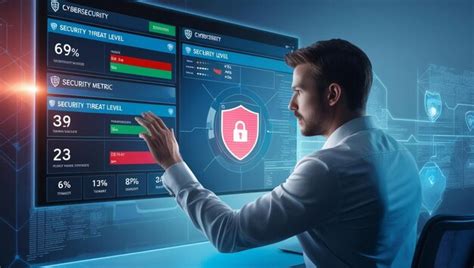 Cybersecurity Dashboard With Security Metrics And Threat Levels Professional Analyzing Data