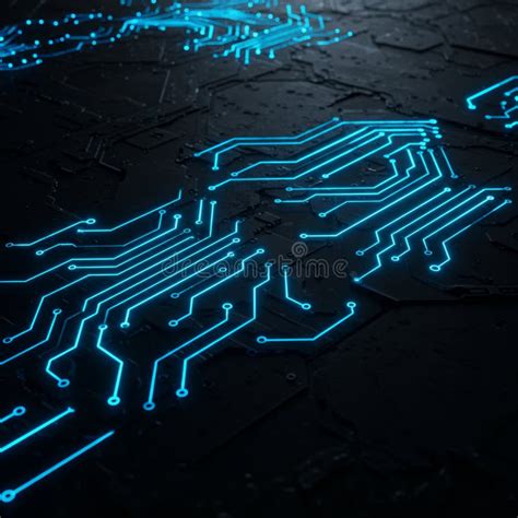 Neon Blue Circuit Patterns Illuminate A Dark Surface Resembling A Futuristic Digital Stock
