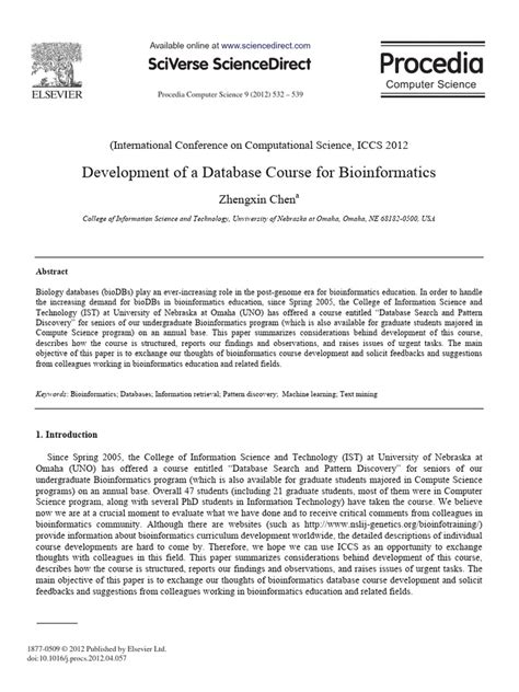 Development Of A Database Course For Bioinformatics Pdf Databases