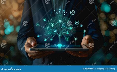 Futuristic Business Holographic Depict Structure Symbol At Data Flow