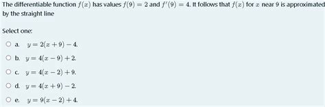 solved the differentiable function f x has values f 9 2
