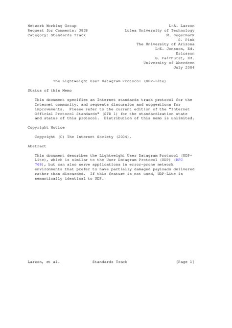 Pdf The Udp Lite Protocol