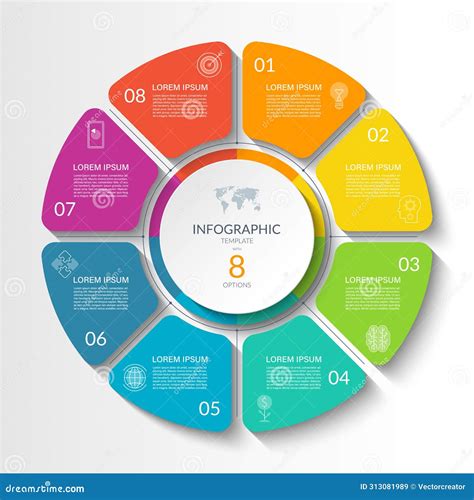 Infographic Circular Vector Template With 8 Options Parts 8 Step Cycle Diagram For Business