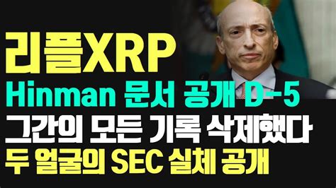 리플xrp Hinman 문서 공개 D 5 그간의 모든 기록 삭제했다 두 얼굴의 Sec 실체 공개 Youtube