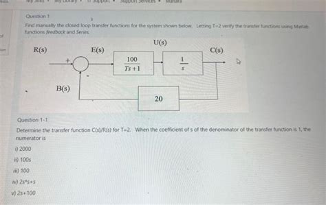 Solved Question 1 Find Manually The Closed Loop Transfer