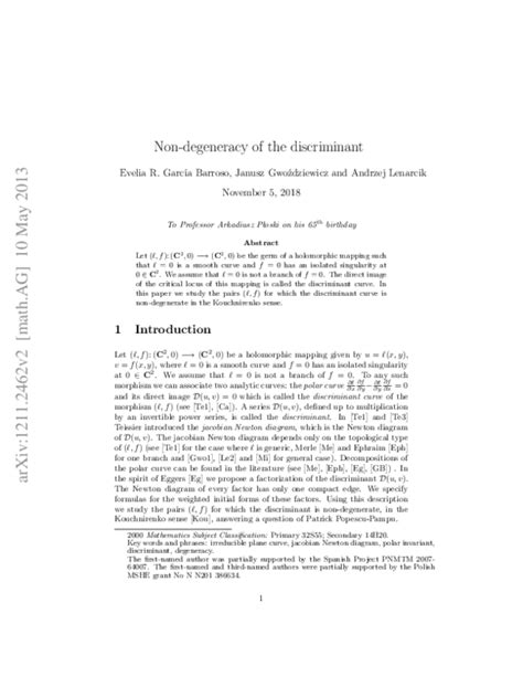 pdf non degeneracy of the discriminant janusz gwoździewicz