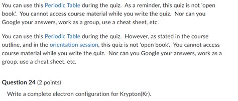 Solved You Can Use This Periodic Table During The Quiz As A Chegg