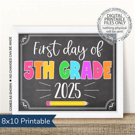 Printable First Day Of Fifth Grade 2025 2026 First Day Of School