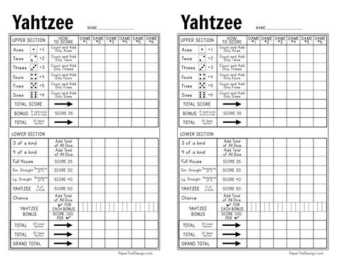 Yahtzee Score Sheets Pdf Printable Yahtzee Score Sheets