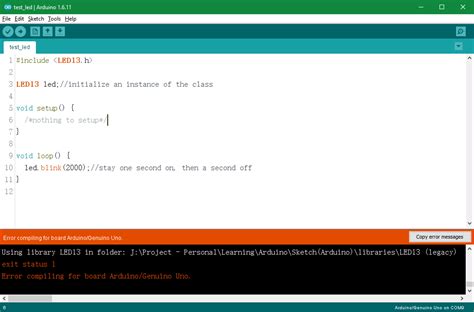 Error When Running The Created Library Based On Example On Arduino Website Programming