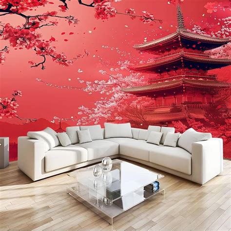 Stunning Red Cherry Blossom Wallpaper For Elegant Spaces