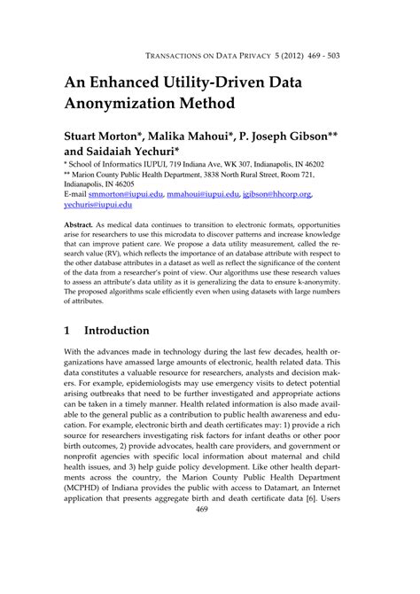 Pdf An Enhanced Utility Driven Data Anonymization Method