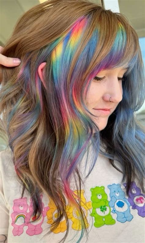 Vivid Hair Highlights Rainbow Hair For Brunettes Rainbow And Brown