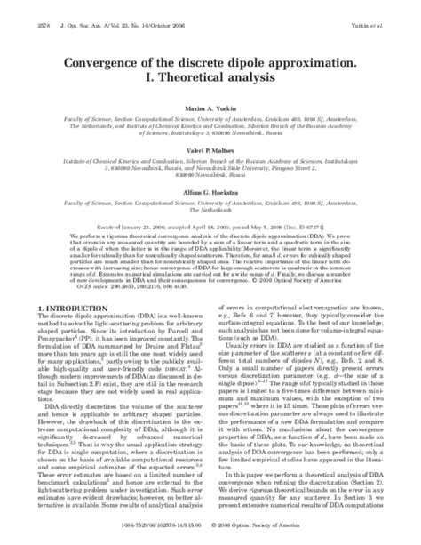 Pdf Convergence Of The Discrete Dipole Approximation I Theoretical Analysis