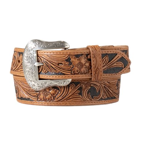 Nocona Mens Floral Tooled Brown And Black Western Belt N210007608 Ebay