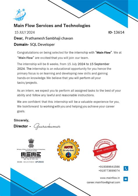 Prathamesh Chavan On Linkedin Internship Sqldeveloper Careergrowth